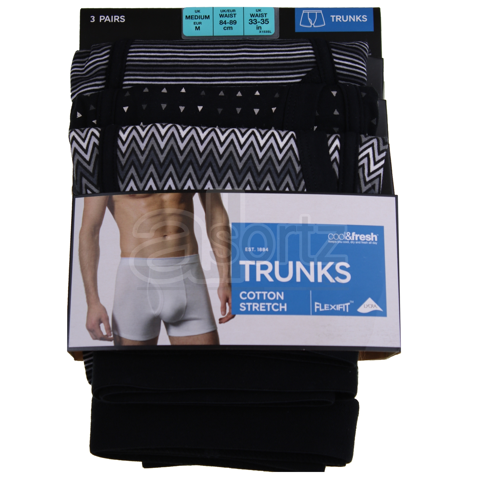 Mens 3 Pack Trunks M S Cool Fresh Cotton Rich Boxer Shorts Keyhole Fly ...